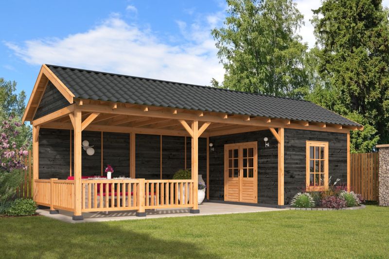 Tuinhuis met overkapping Hamar XL, Type 7 Douglas Gedroogd ...